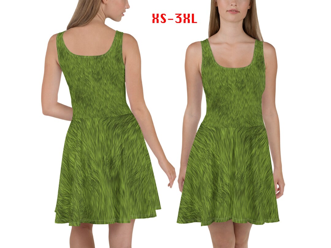 Green Furry Skater Dress Monster Villain Animal Print Fur Spandex ...