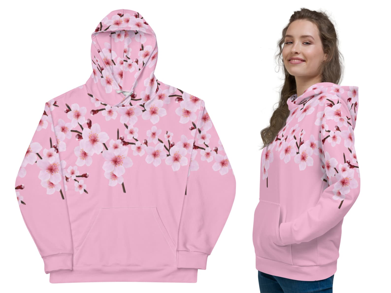 Pink Sakura Hoodie Pretty Floral Fleece Shirt Pullover Soft Comfy ...
