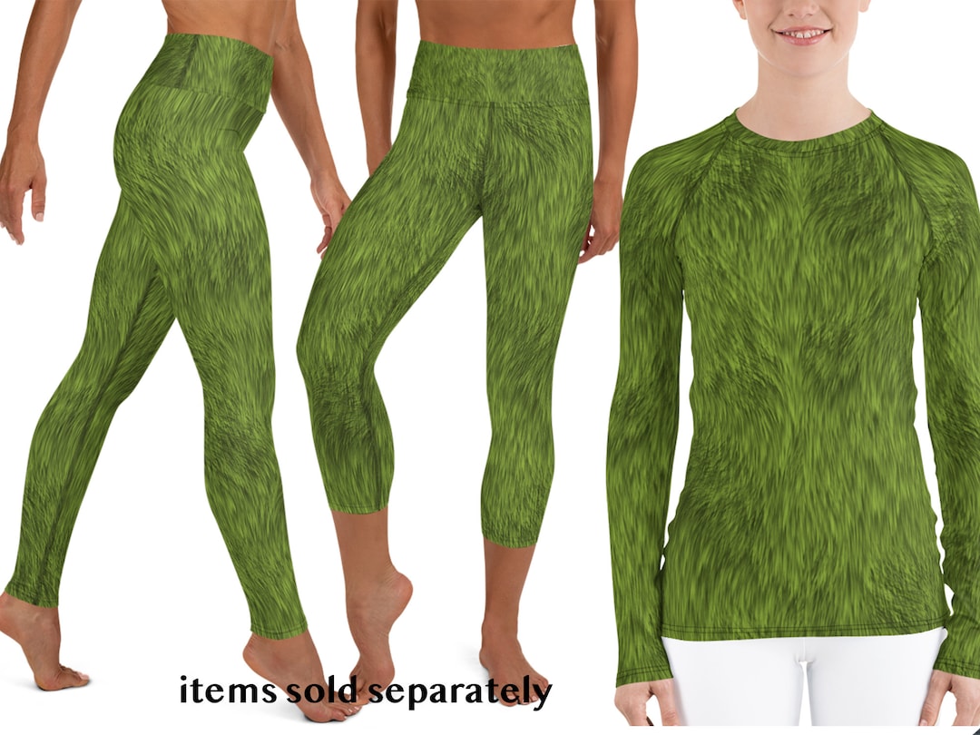 Green Furry Print Christmas Villain Costume Spandex Fur Animal Yoga ...