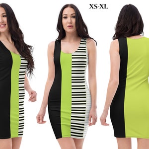 Piano Keyboard Fitted Dress Women Unique Musical Pianist Gift Striped ...
