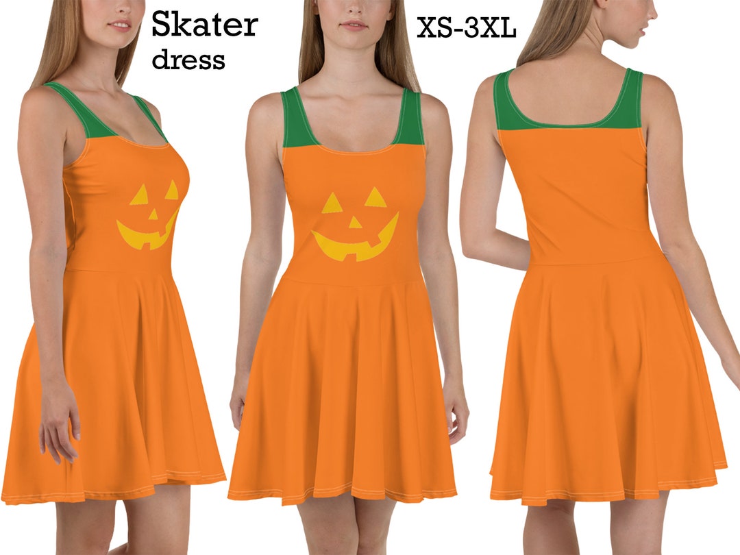Halloween Pumpkin Dress Women Face Costume Cosplay Fitted Skater ...