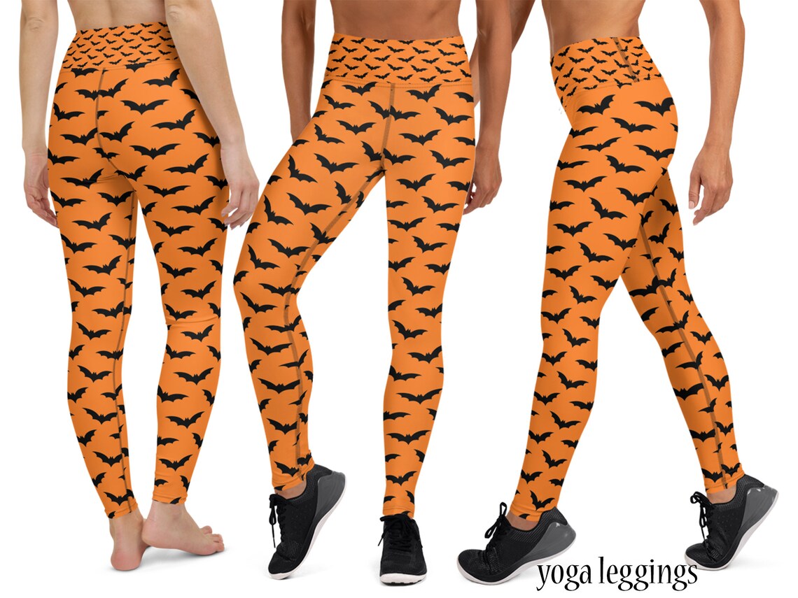 Witch Black Bats Workout Leggings Halloween Women Red Cosplay - Etsy