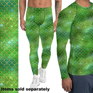 Green Merman Fish Scales Print Men Halloween Activewear Costume Mermaid ...