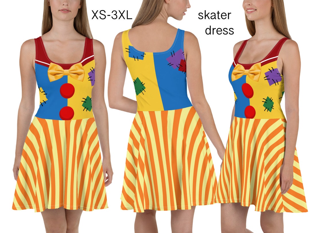 Clown Dress Women Circus Skater Fitted Halloween Striped Costume ...