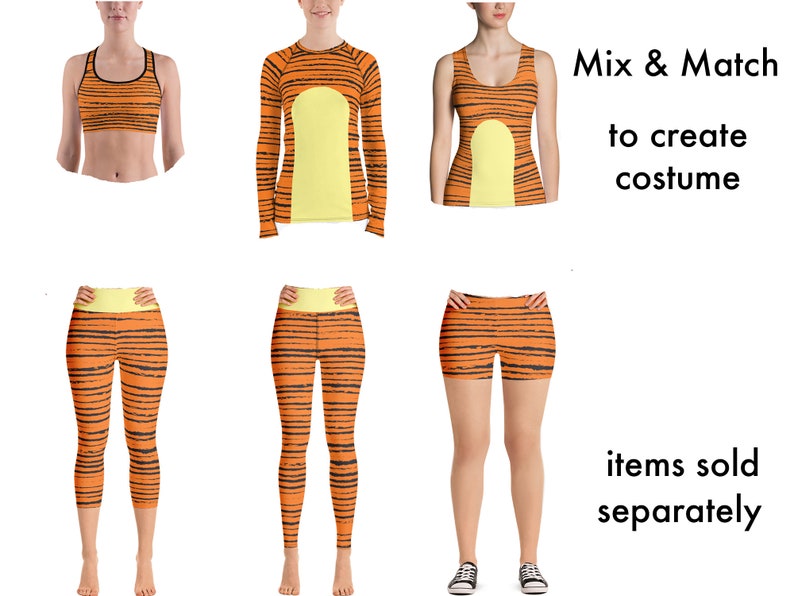 Tiger Costume Woman Tigger Halloween Orange Black Striped Running Top ...