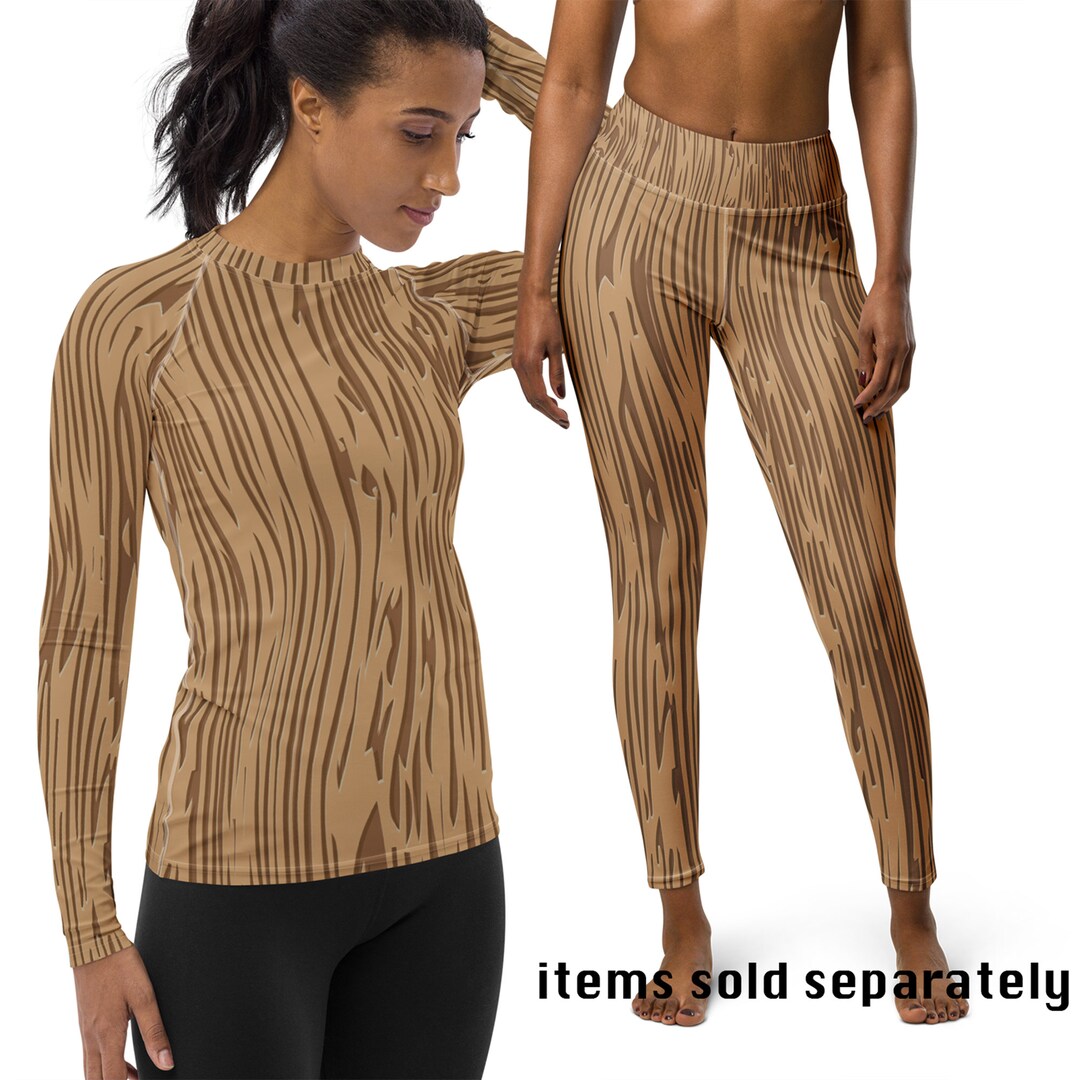 Wooden Costume Women Workout Yoga Leggings Rash Guard Shirt Running ...
