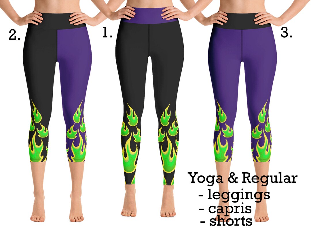 Evil Fairy Green Flames Yoga Leggings Sleeping Beauty Villain Cosplay ...