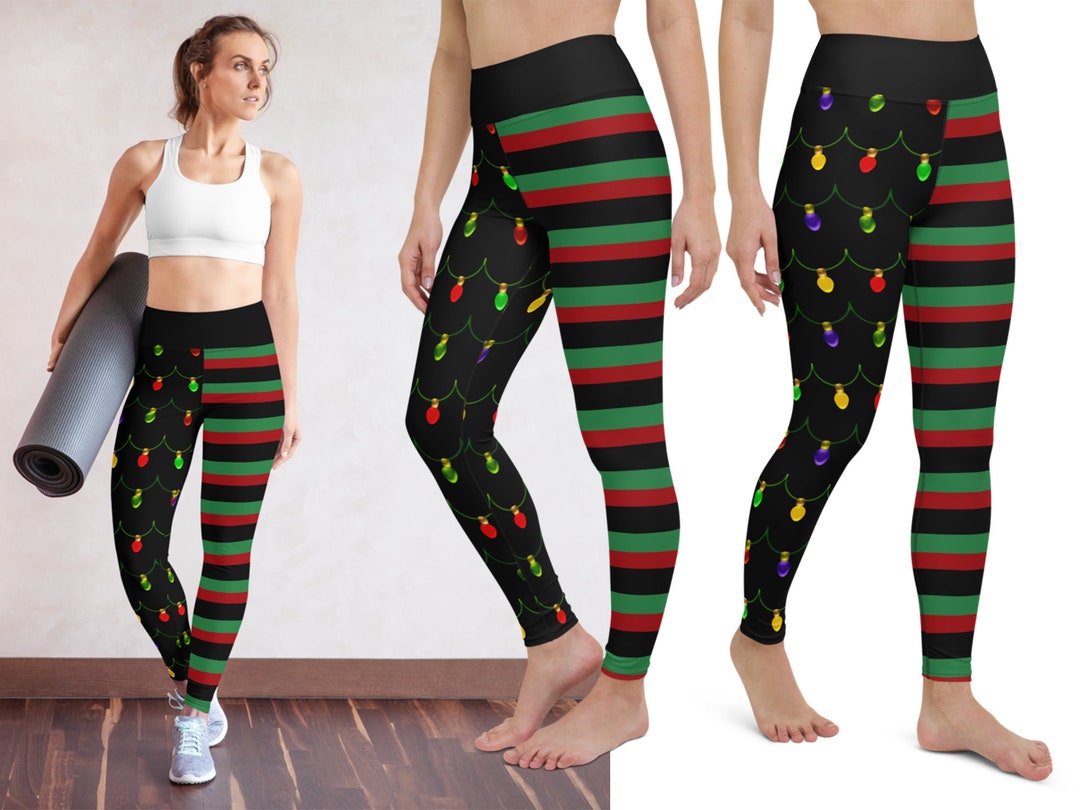 Christmas Workout Leggings Tree Lights Stripes Yoga Women Gift Cosplay ...