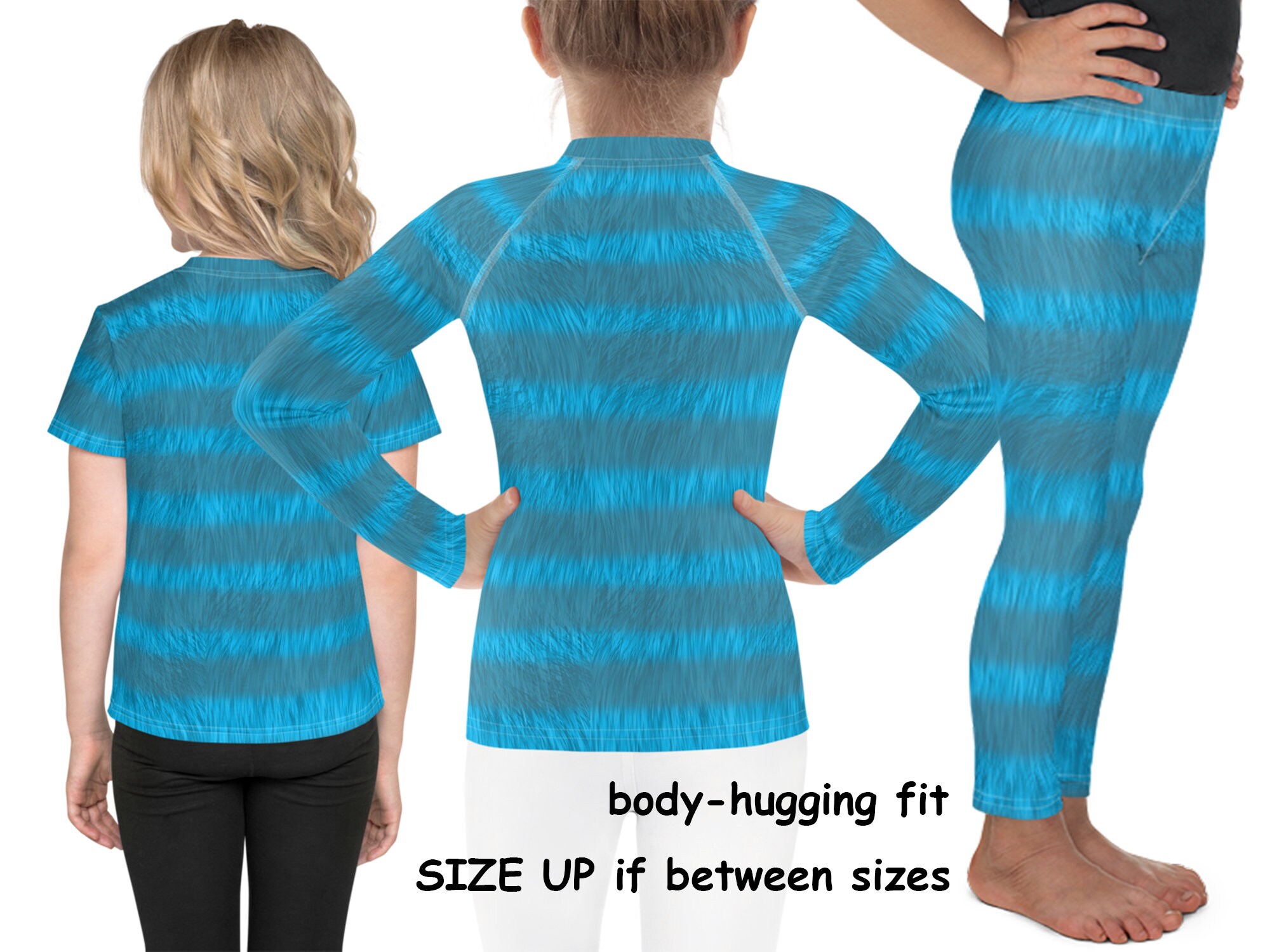 Blue Cheshire Cat Costume Kids Furry Animal Print Spandex Halloween ...