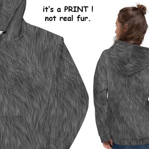 Gray Furry Print Wolf Hoodie Shirt Werewolf Animal Werewolf Cat Mouse ...