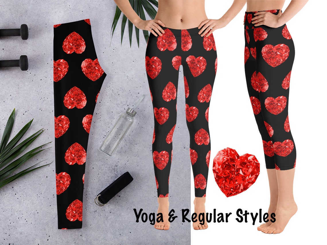 Red Ruby Heart Sports Bra Woman Workout Leggings Valentine's Day Pants ...