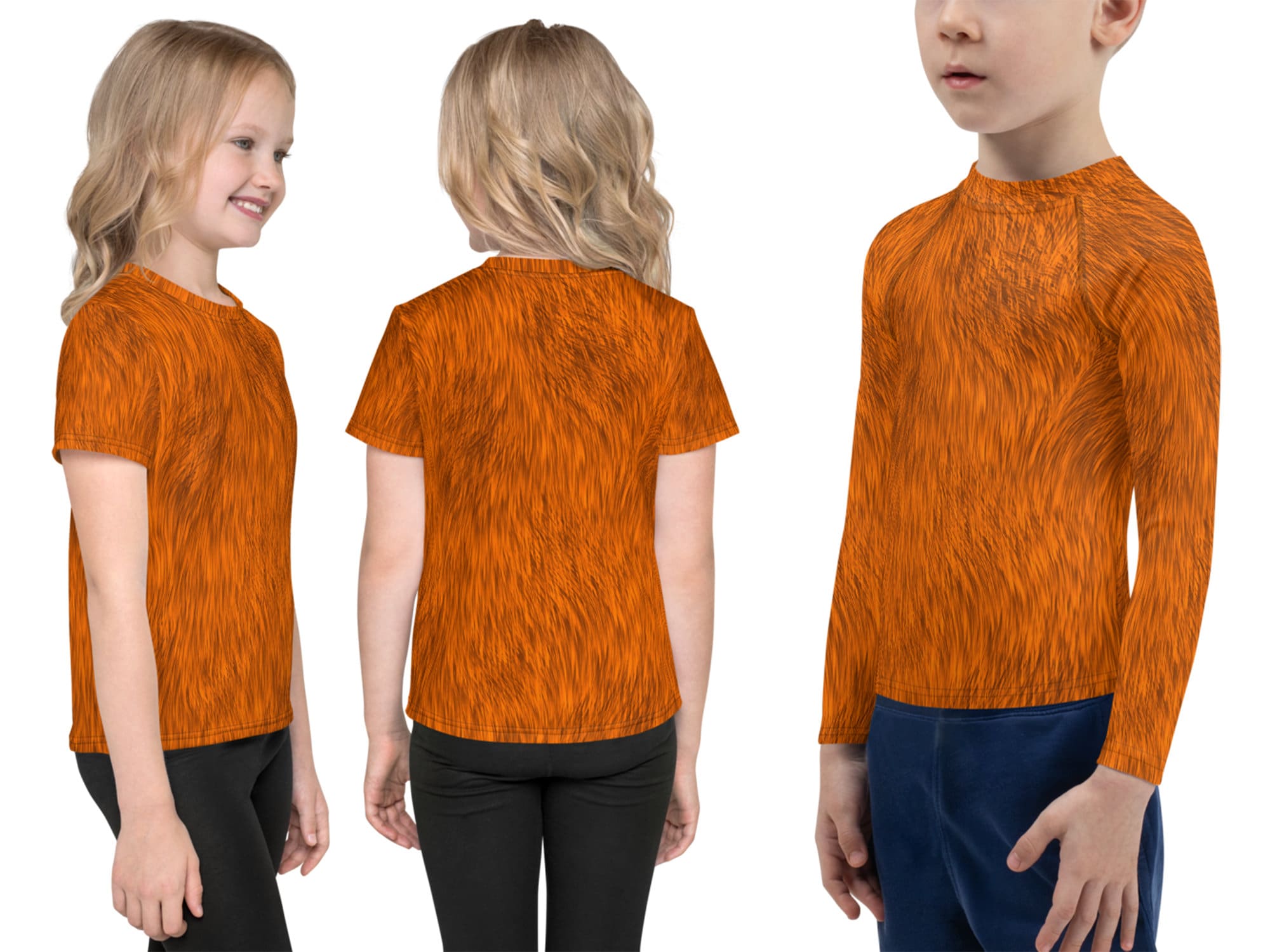 Orange Fox Furry Kids Costume Halloween Animal Print Cosplay Spandex ...