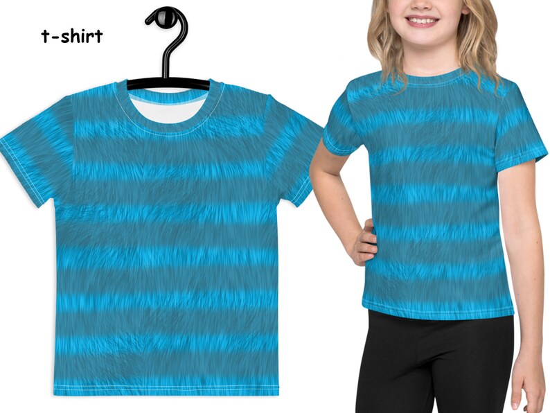 Blue Cheshire Cat Costume Kids Furry Animal Print Spandex Halloween ...