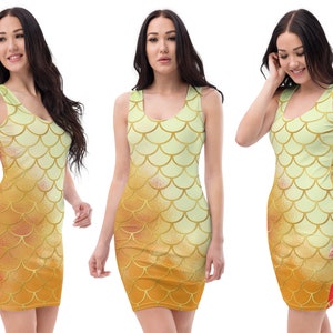 Goldfish Fish Fitted Dress Women Cosplay Animal Print Halloween Bodycon ...