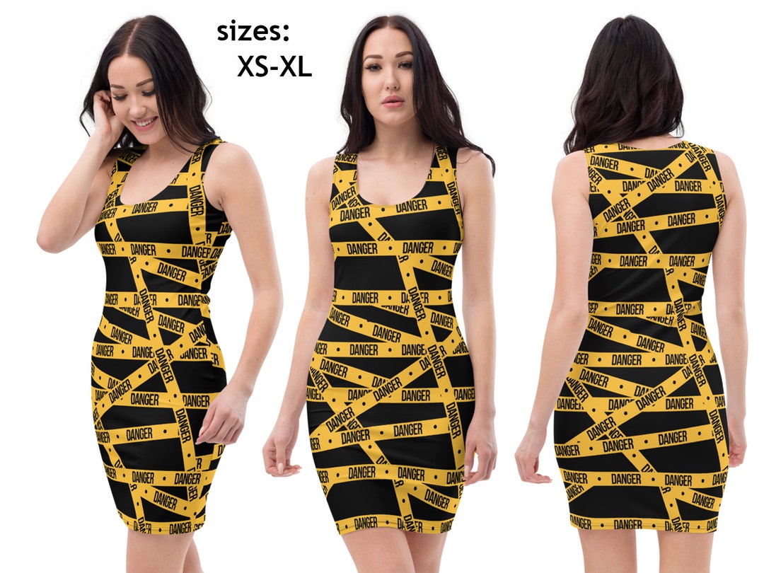 Danger Ribbon Dress Halloween Women Cosplay Warning Skirt Fitted Mini ...