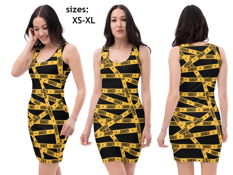 Danger Skater Dress Halloween Ribbon Women Cosplay Crime Scene Fitted ...