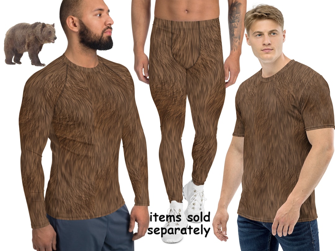 Brown Furry Print Animal Bear Activewear Halloween Costume Men Meggings ...