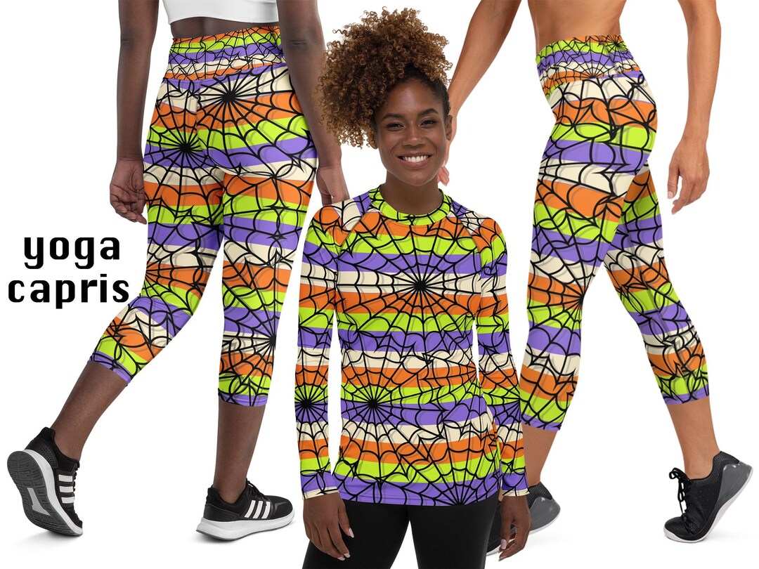 Halloween Striped Spider Web Costume Woman Activewear Running Yoga ...