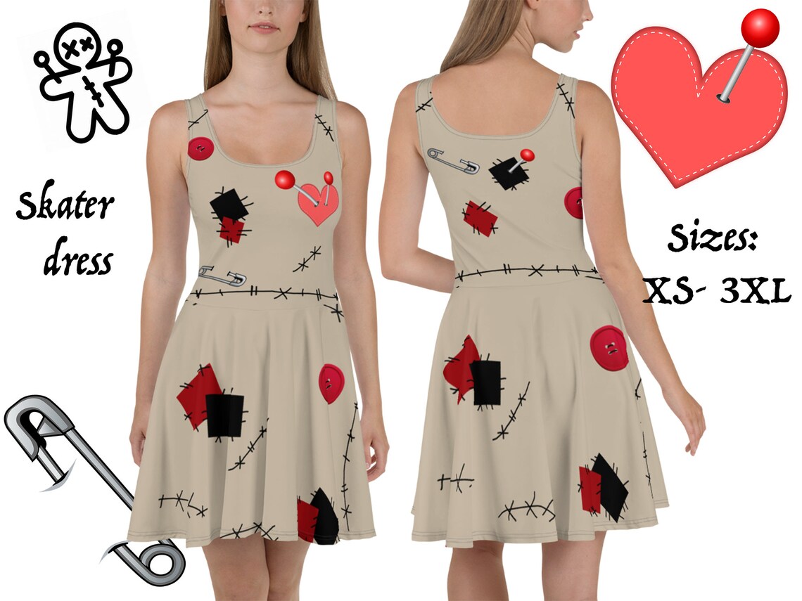 Voodoo Doll Skater Dress Women Halloween Cosplay Costume Magic Pins ...