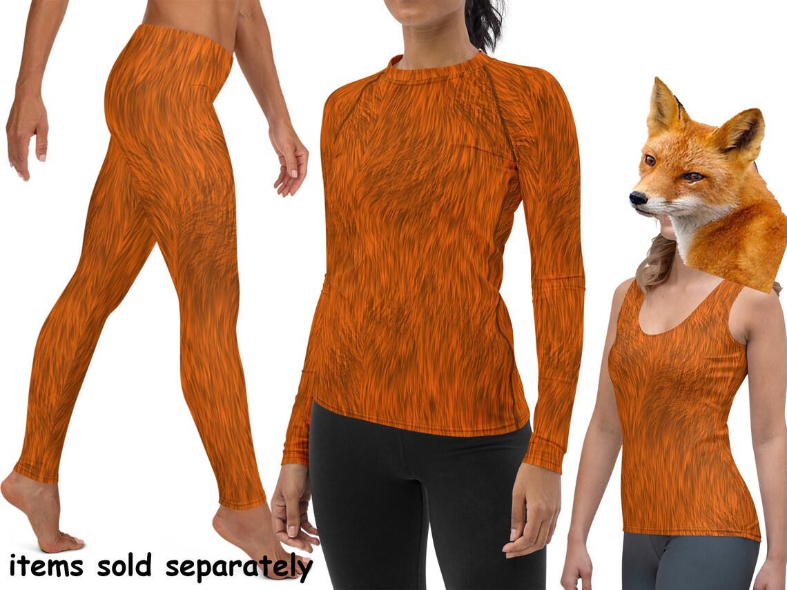 Orange Furry Print Fox Spandex Costume Leggings Women Athletic Animal ...