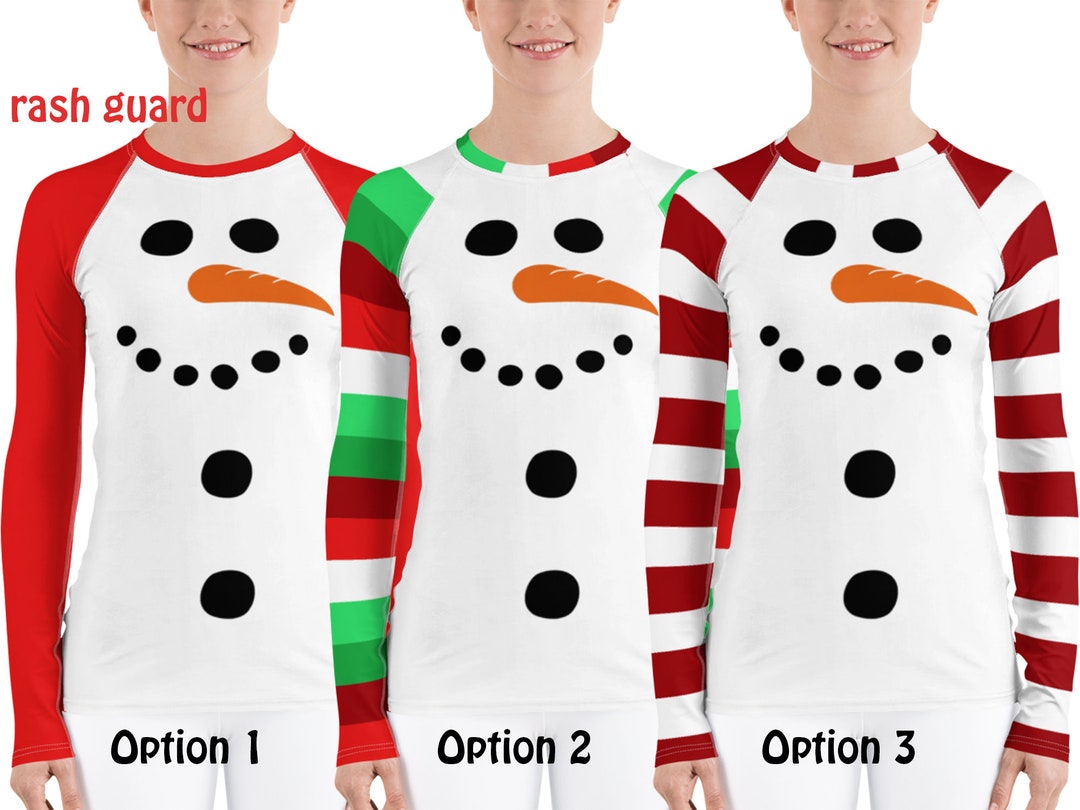 Snowman Face Christmas Costume Women Yoga Leggings Rash Guard Shirt ...