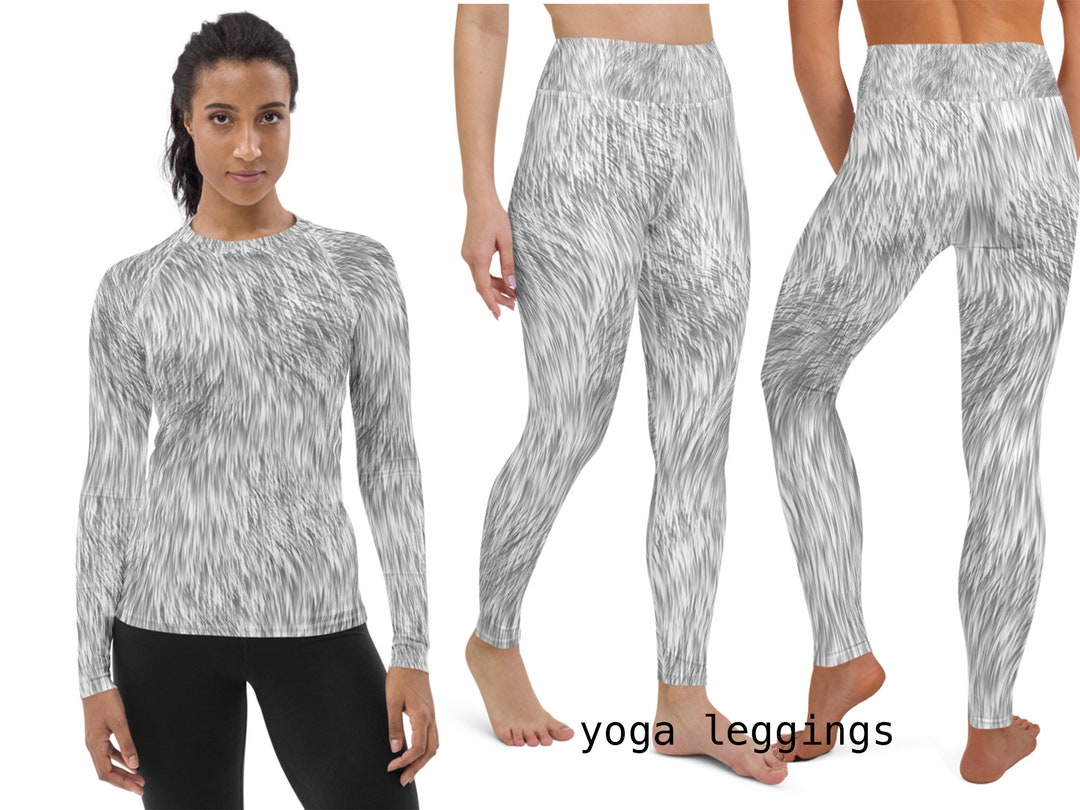 Gray Furry Print Athletic Costume Woman Animal Fur Spandex Cat Leggings ...