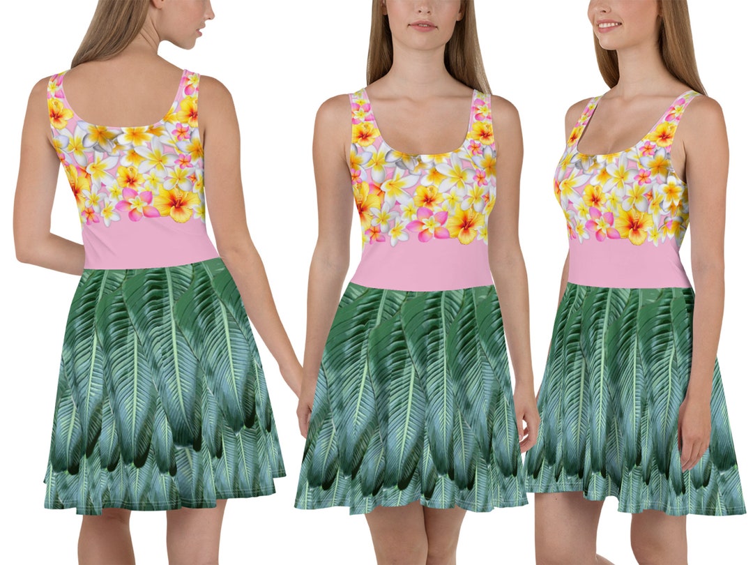 Hula Skater Dress Woman Halloween Cosplay Tropical Hawaii Costume ...