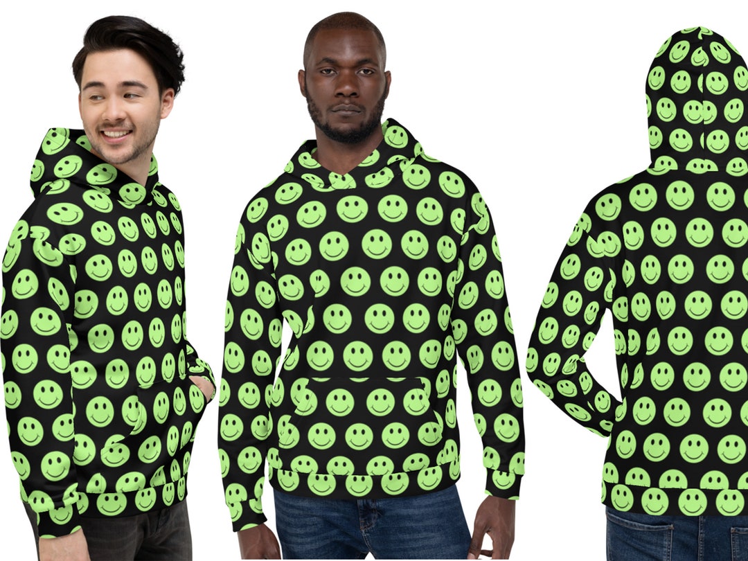 Green Smiley Face Hoodie Emoji Unisex Fleece Shirt Pullover Party ...