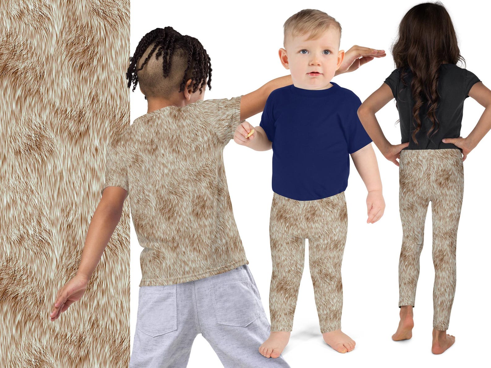 Mountain Lion Furry Print Kids Costume Beige Animal Legging Activewear ...