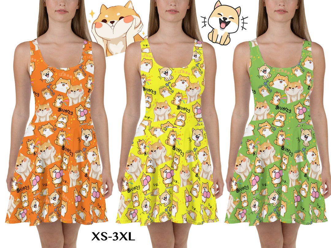 Shiba Inu Skater Dress Women Cute Emoji Gift Dog Cartoon Pattern Funny ...
