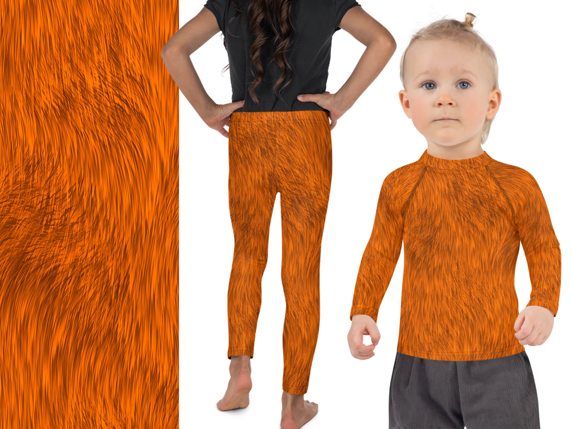 Orange Fox Furry Kids Costume Halloween Animal Print Cosplay Spandex ...
