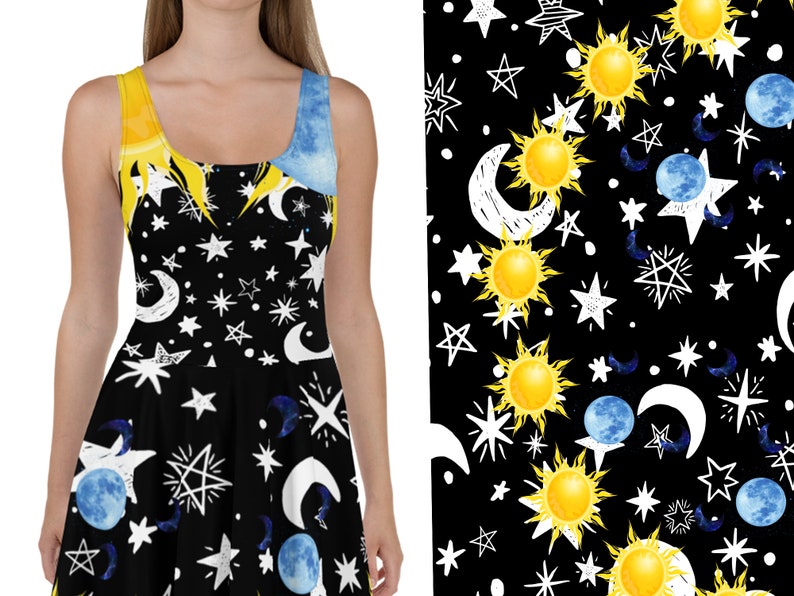 Stargazer Skater Dress Astronomer Costume Halloween Stars Day Night Sun ...