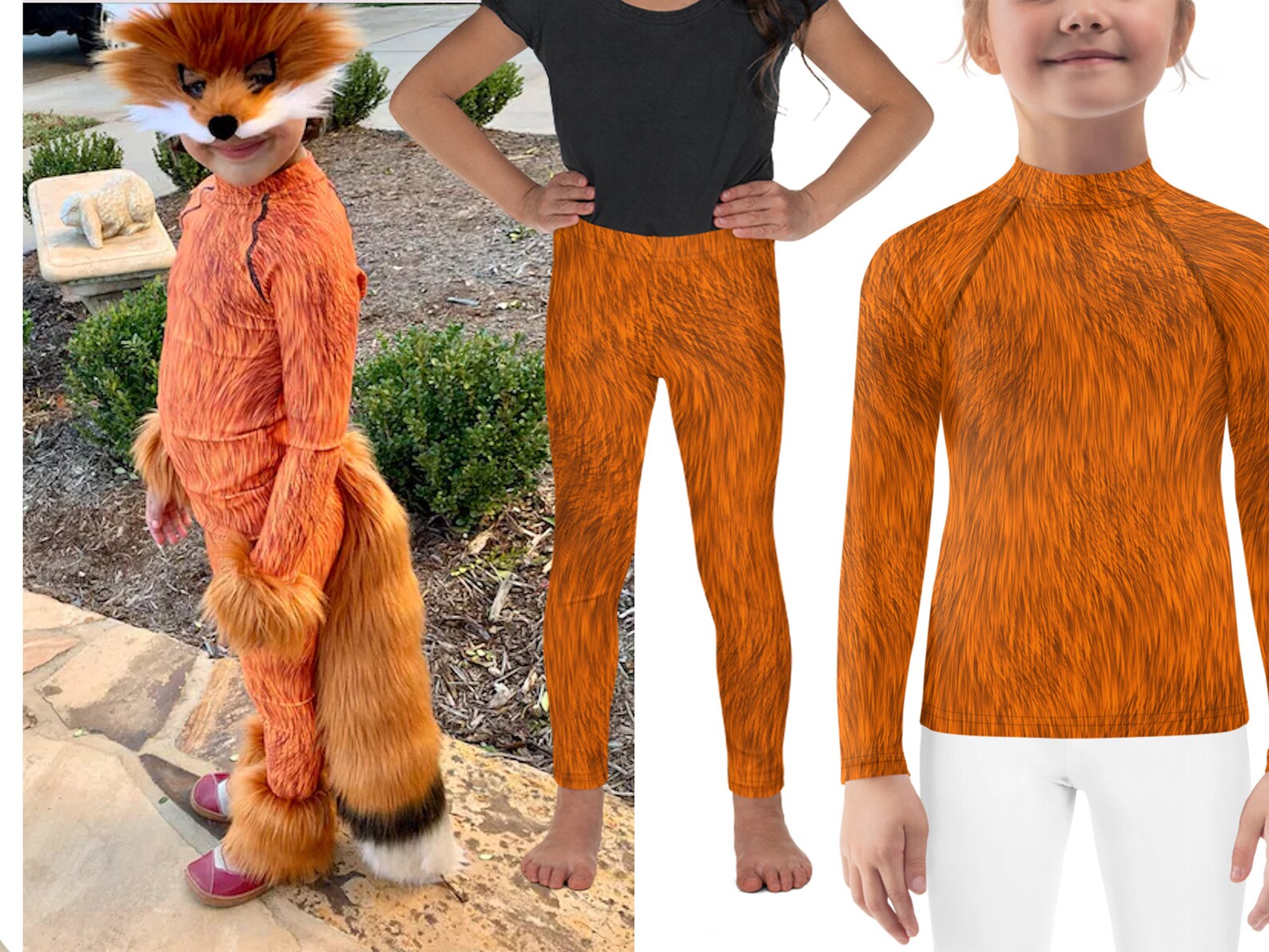 Orange Fox Furry Kids Costume Halloween Animal Print Cosplay Spandex ...