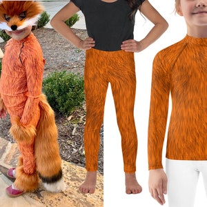 Orange Fox Furry Kids Costume Halloween Animal Print Cosplay Spandex ...
