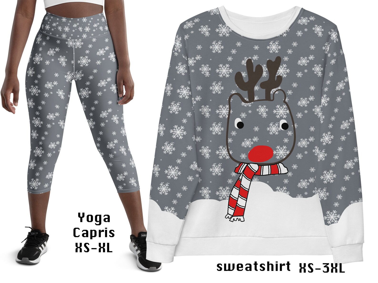 Reindeer Christmas Athletic Women Costume Rash Guard Shirt Snowflakes ...