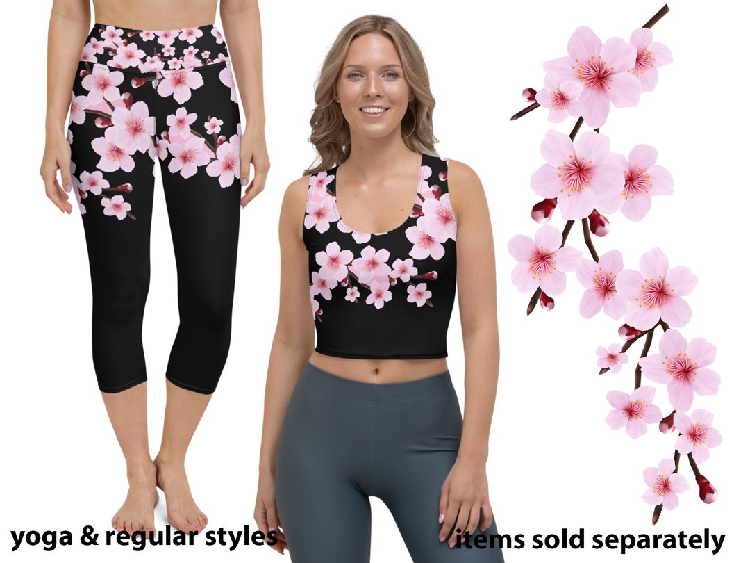 Sakura Floral Costume Women Workout Cherry Blossoms Leggings Tank Crop ...
