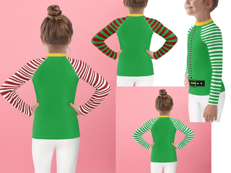Christmas Elf Shirt Kids Rash Guard Striped Athletic Top | Etsy