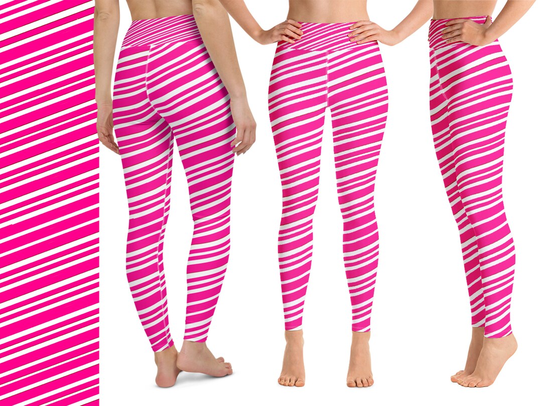 Christmas Striped Pink Candy Cane Yoga Leggings Workout Women Capris ...