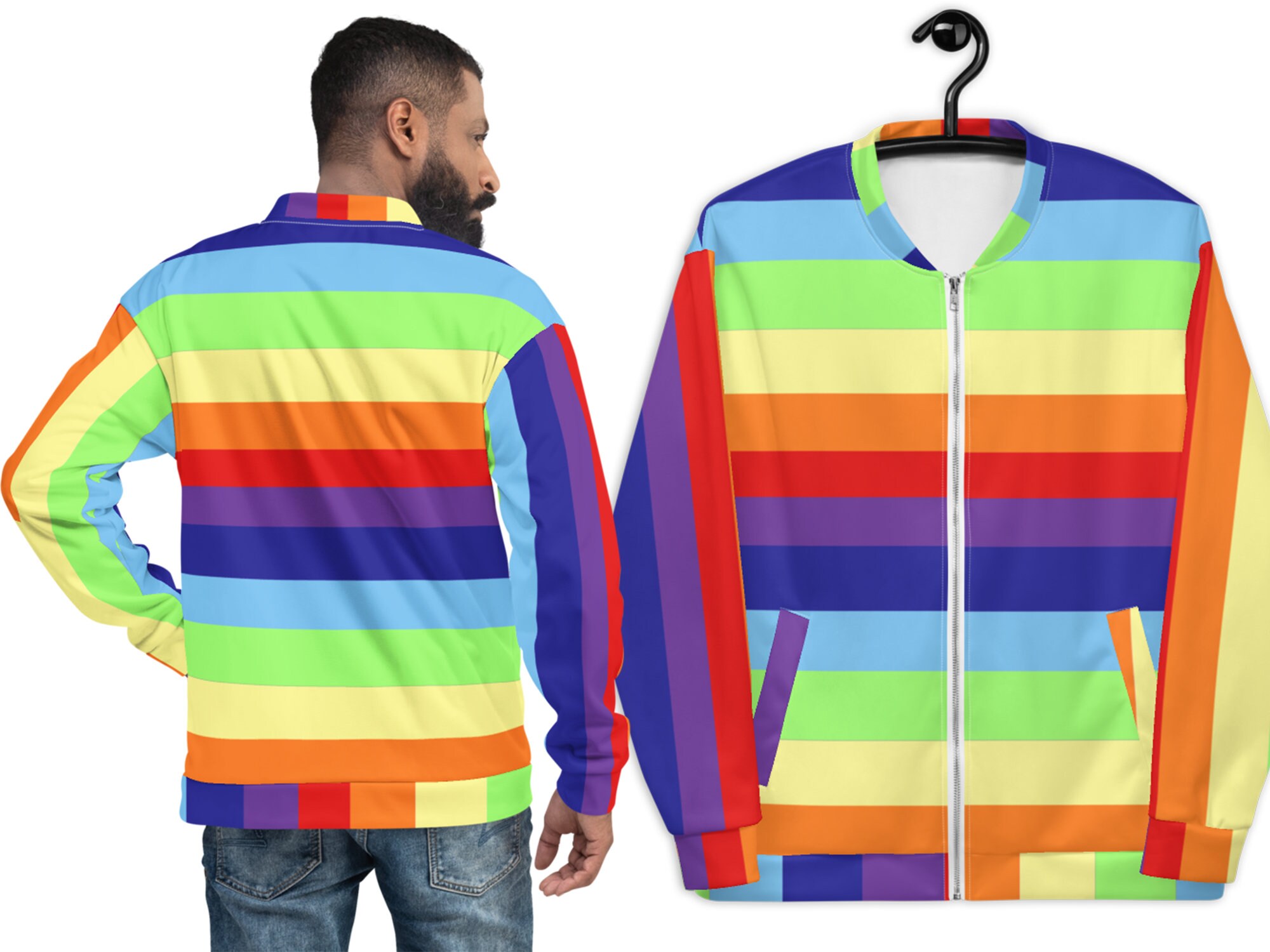 Rainbow Bomber Jacket Unisex Pride LGBT Bunnies Striped Flags - Etsy