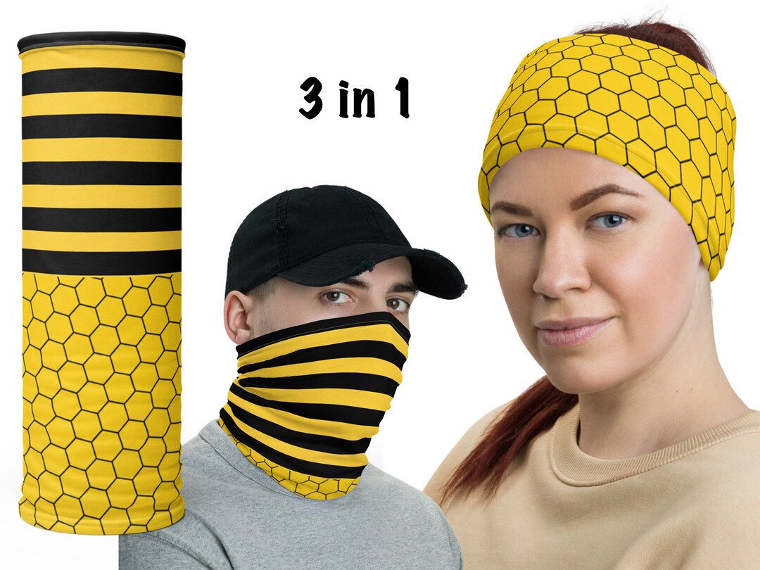 Yellow Black Striped Bee Honeycomb Face Mask Neck Gaiter Halloween ...