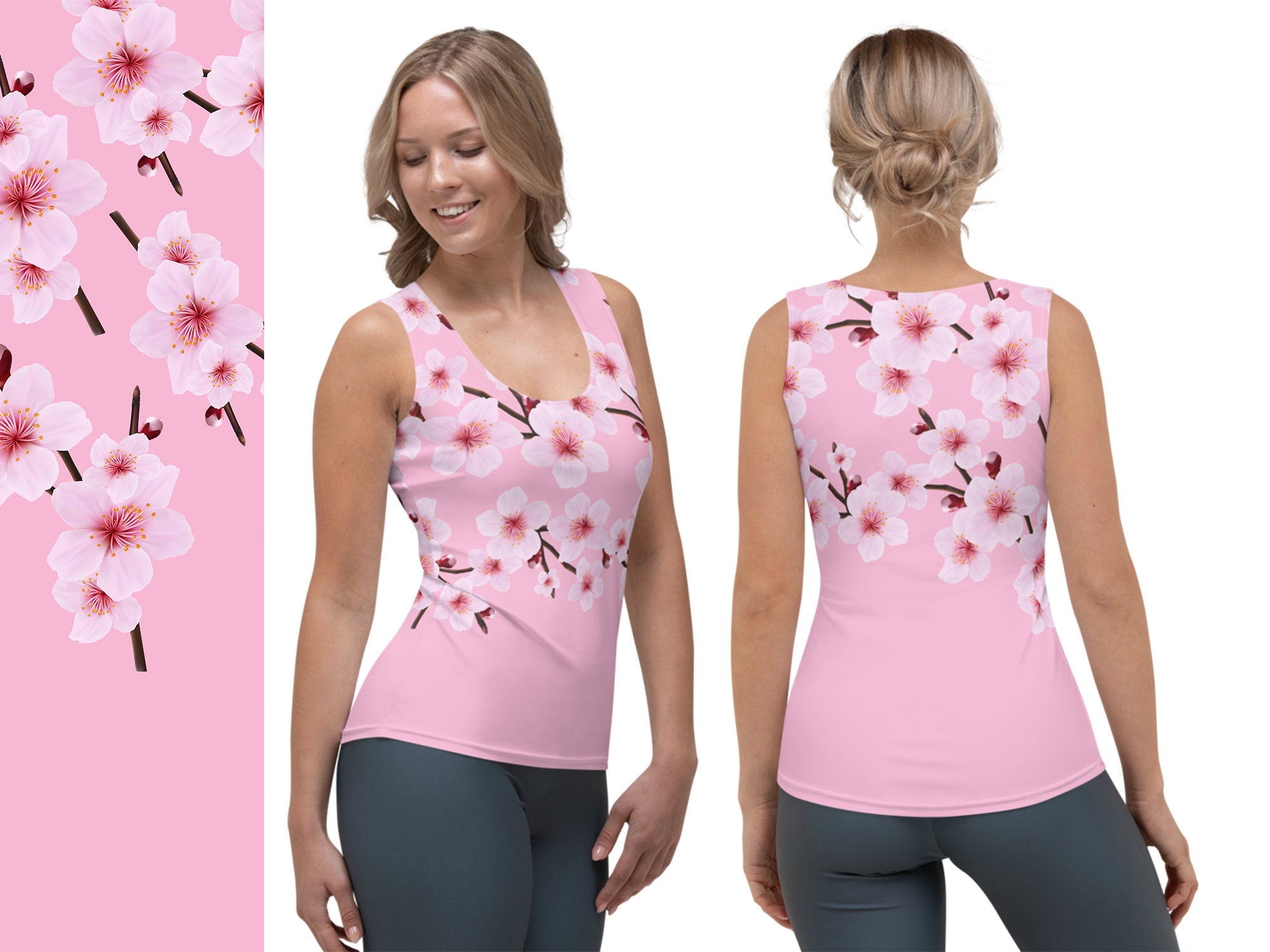 Pink Sakura Workout Set Cherry Blossoms Capris Leggings Tank | Etsy