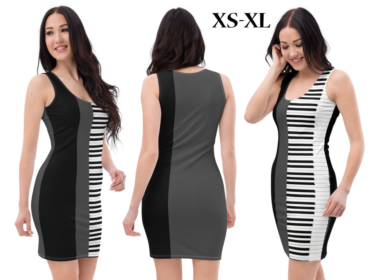 Piano Keyboard Fitted Dress Women Unique Musical Pianist Gift Striped ...