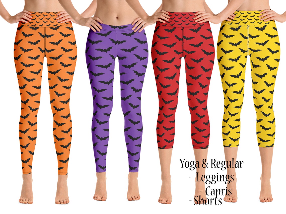 Witch Black Bats Workout Leggings Halloween Women Red Cosplay - Etsy