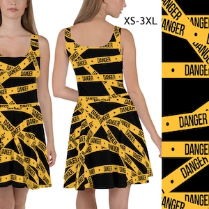 Danger Ribbon Dress Halloween Women Cosplay Warning Skirt Fitted Mini ...