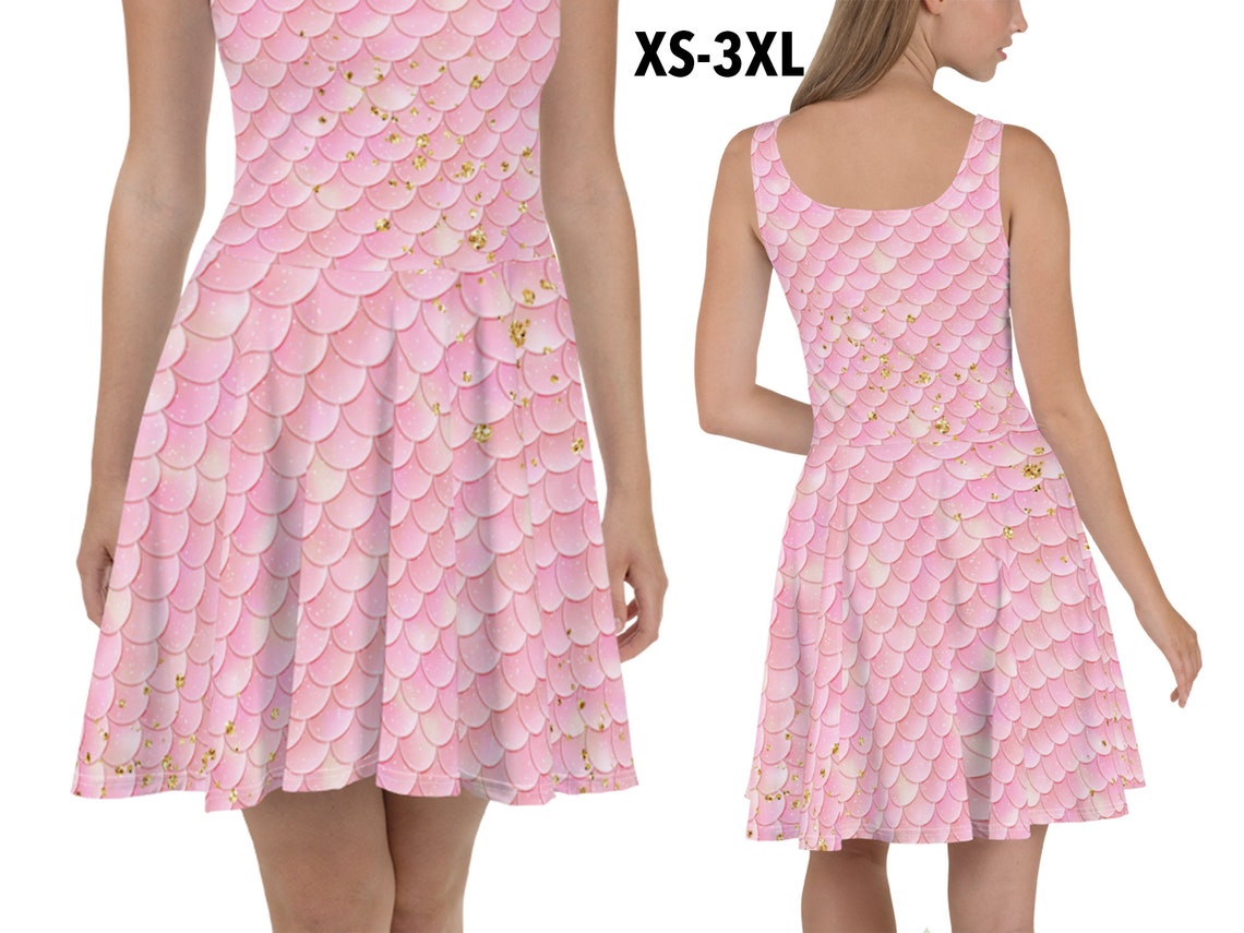 Pink Mermaid Fish Skin Scales Skater Dress Women Cosplay | Etsy