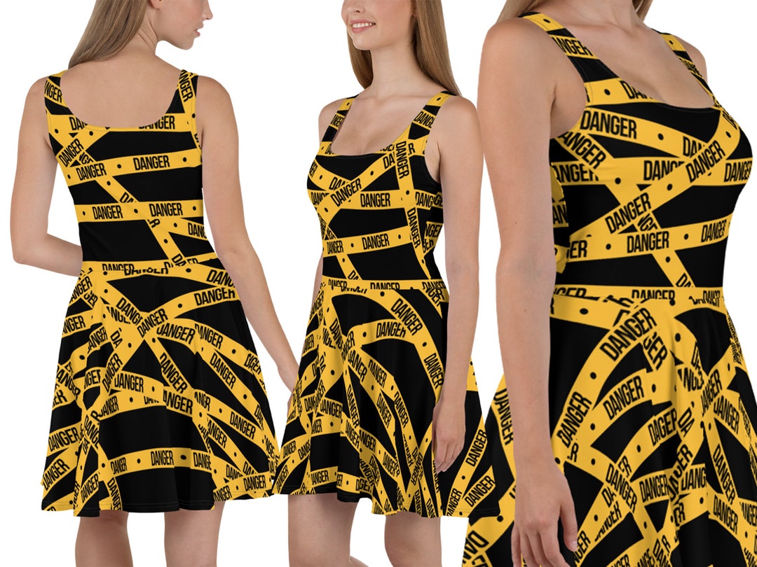 Danger Skater Dress Halloween Ribbon Women Cosplay Crime Scene Fitted ...