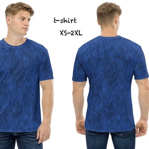 Blue Furry Animal Print Costume Man Halloween Rash Guard Shirt Athletic ...