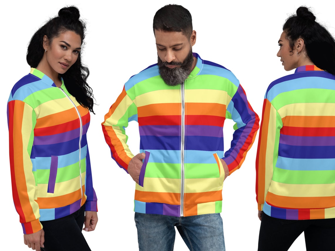 Rainbow Bomber Jacket Unisex Pride LGBT Bunnies Striped Flags - Etsy