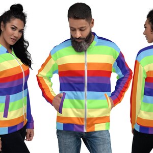 Rainbow Bomber Jacket Unisex Pride LGBT Bunnies Striped Flags Cosplay ...