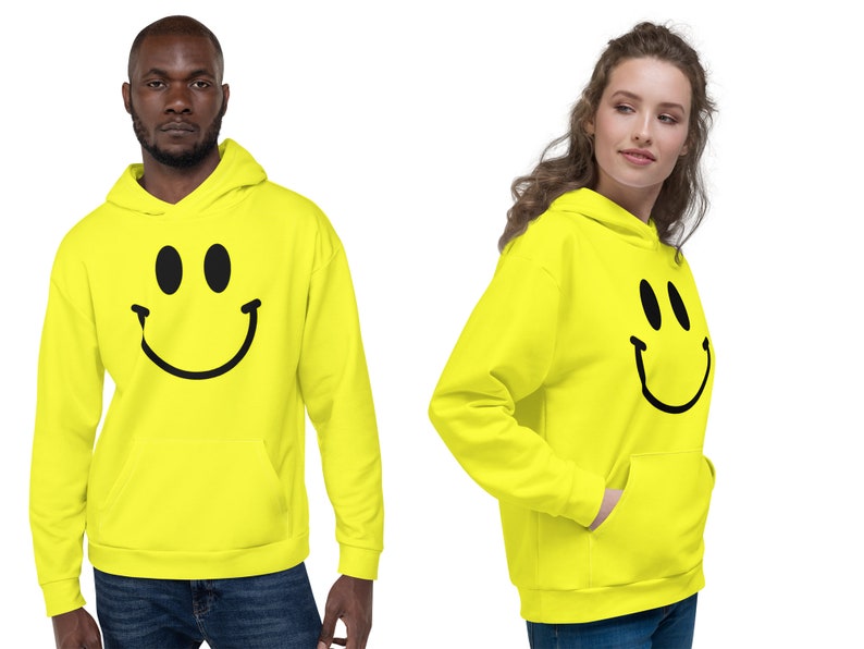 Smiley Face Emoji Unisex Hoodie Shirt Yellow Cute Happy Smile - Etsy